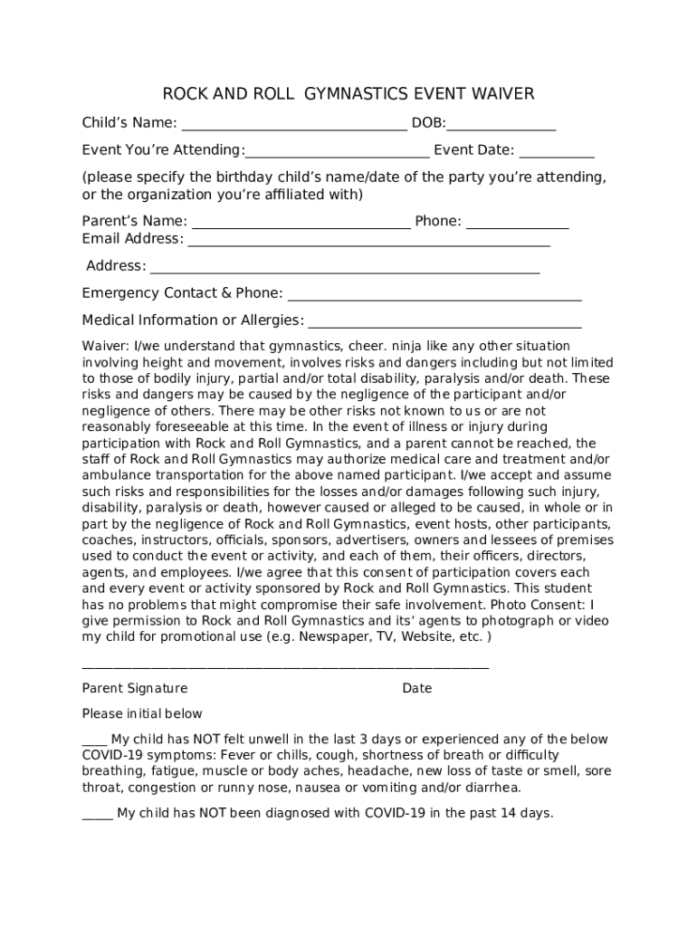 BDKC Birthday Party Waiver Only Doc Template | pdfFiller