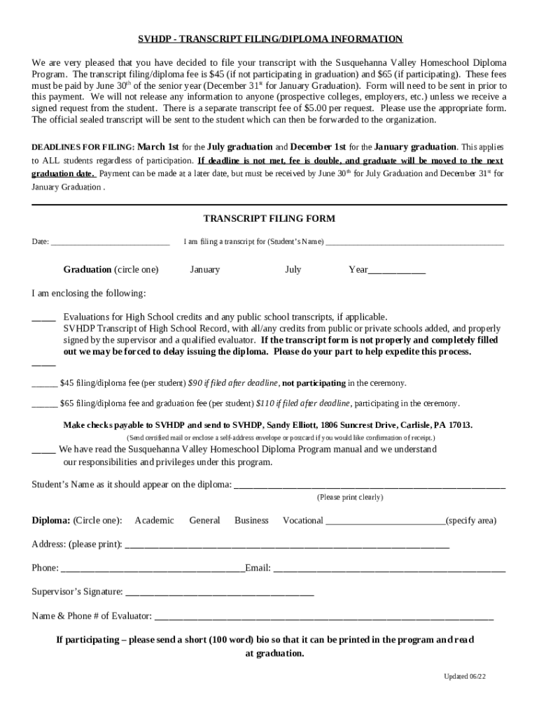 svhdp - transcript filing/diploma ination Doc Template | pdfFiller