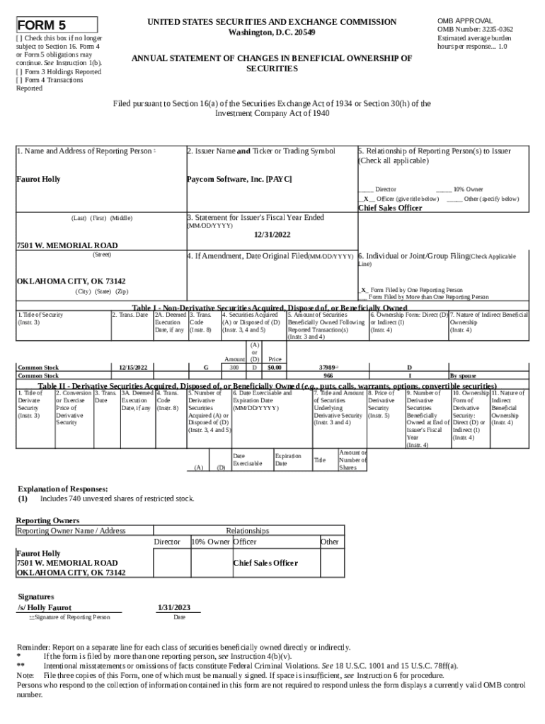 Includes 740 unvested shares of restricted stock Doc Template | pdfFiller