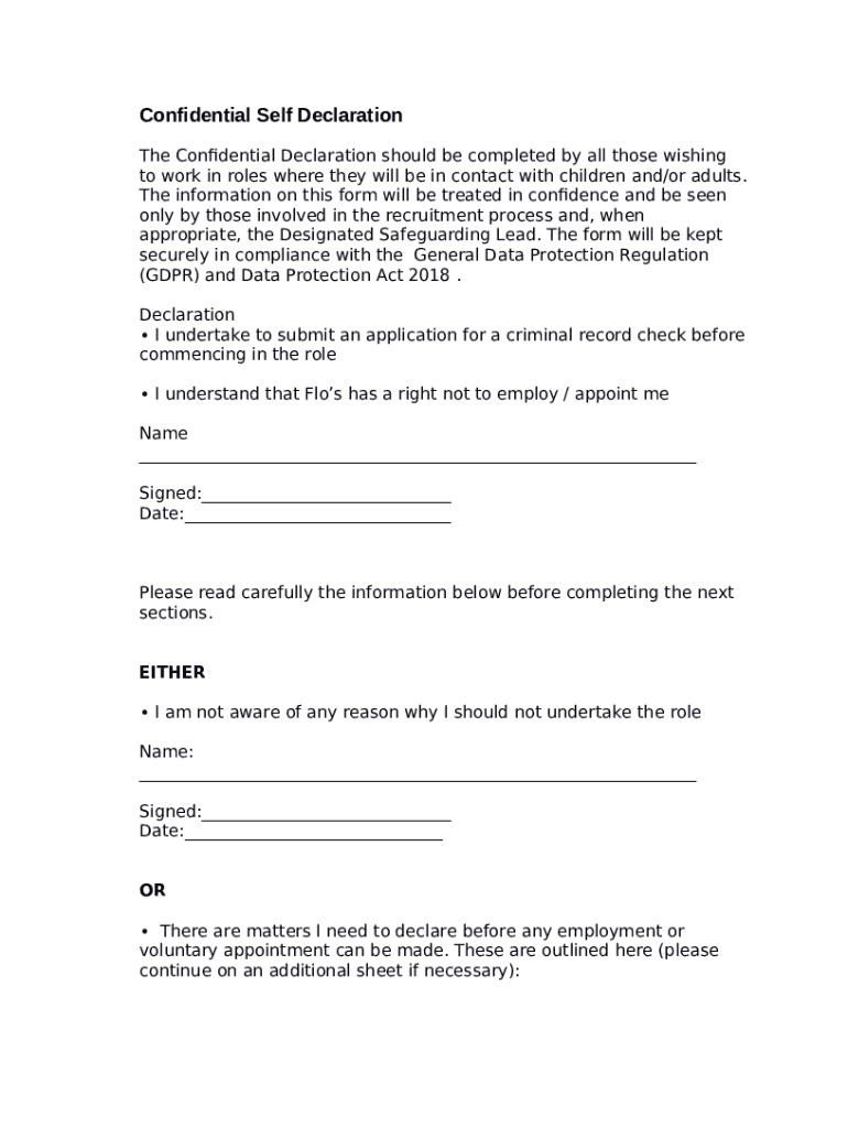 Self Disclosure - Confidential Declaration Doc Template | pdfFiller