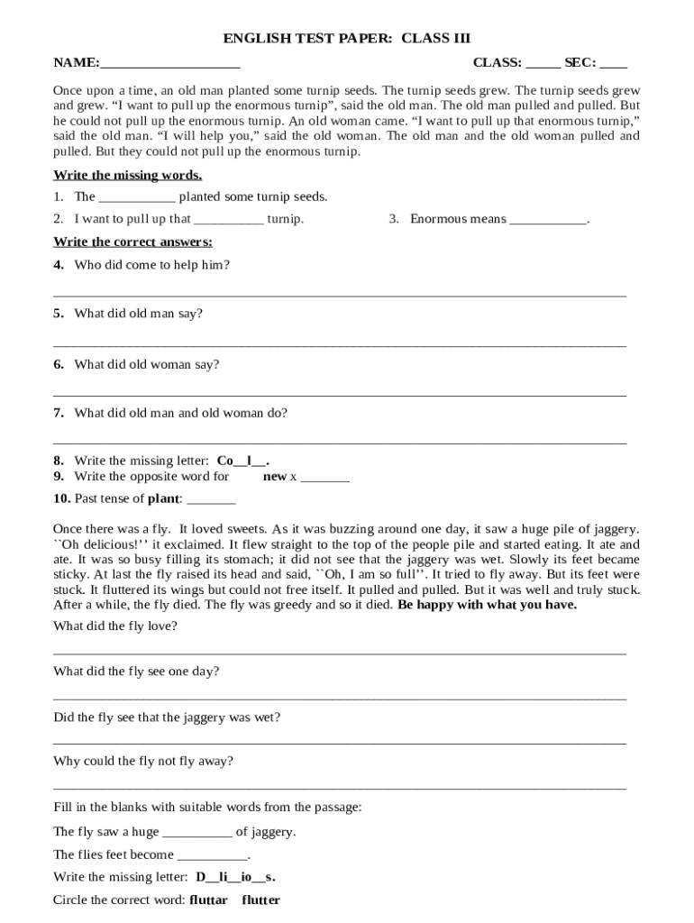 The Enormous Turnip Worksheet Doc Template | pdfFiller