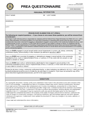 YA 8037 - PREA Questionnaire Doc Template | pdfFiller