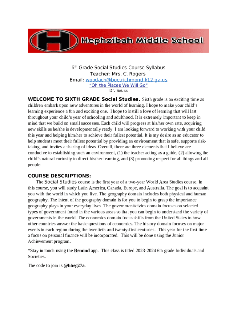 King, Lee (6th Grade Social Studies) / Sixth Grade Syllabus Doc ...