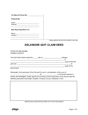 Fillable Online Delaware Quit Claim Deed Form (Sussex County) Fax Email ...