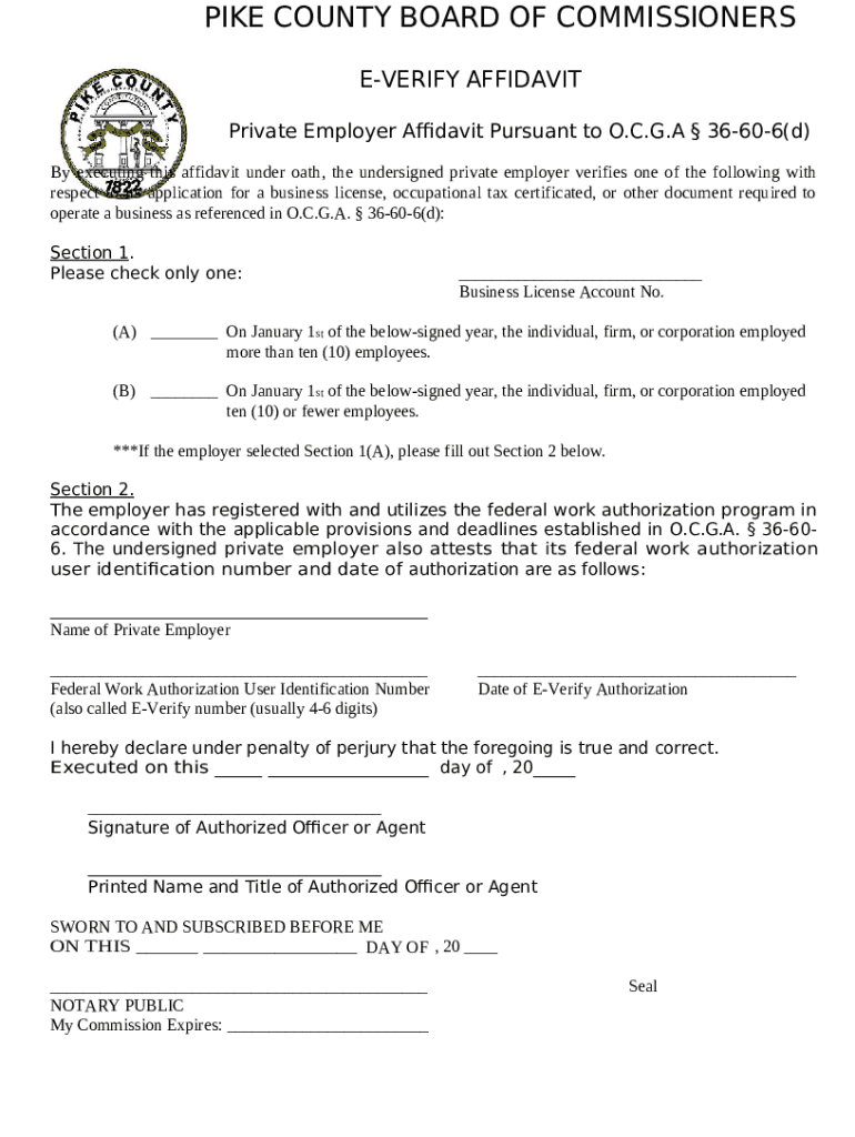 A Private Employer Affidavit Pursuant to O.C.G.A.... Doc Template ...