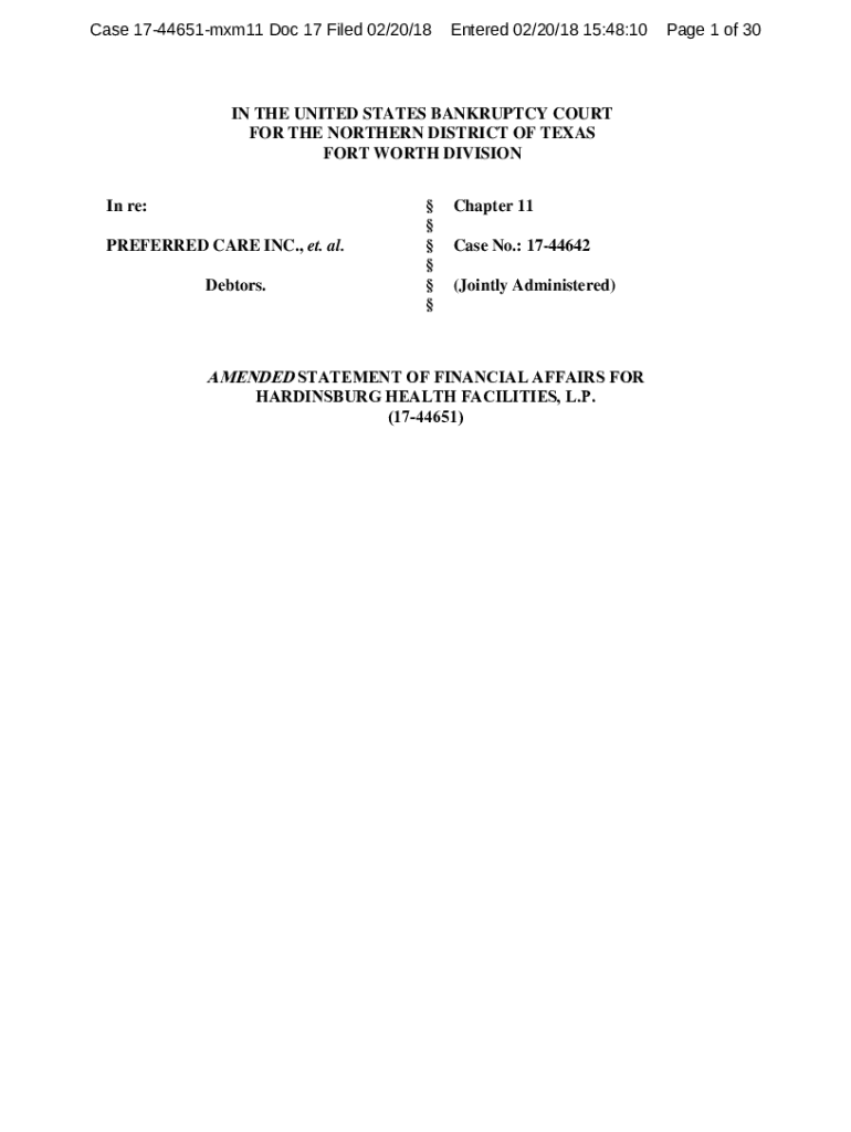 Fillable Online amended statement of financial affairs for hardinsburg ...