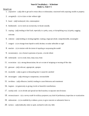 Vocabulary Workshop Level G Unit 1 Flashcards Doc Template | pdfFiller