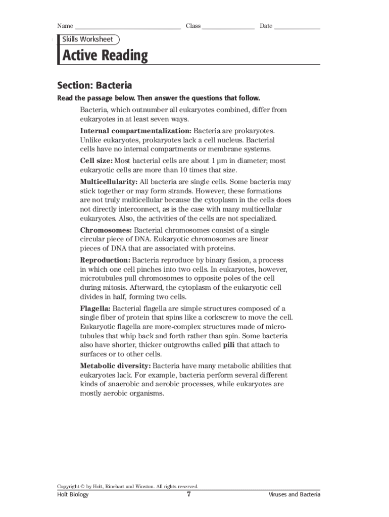 Fillable Online bacteria active reading.pdf - Back Print Name Class Date... Fax Email Print ...