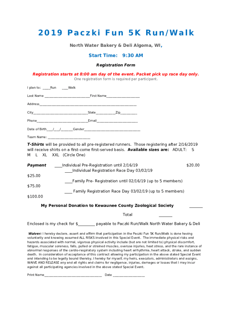 Paczki Fun Run Registration Doc Template | pdfFiller