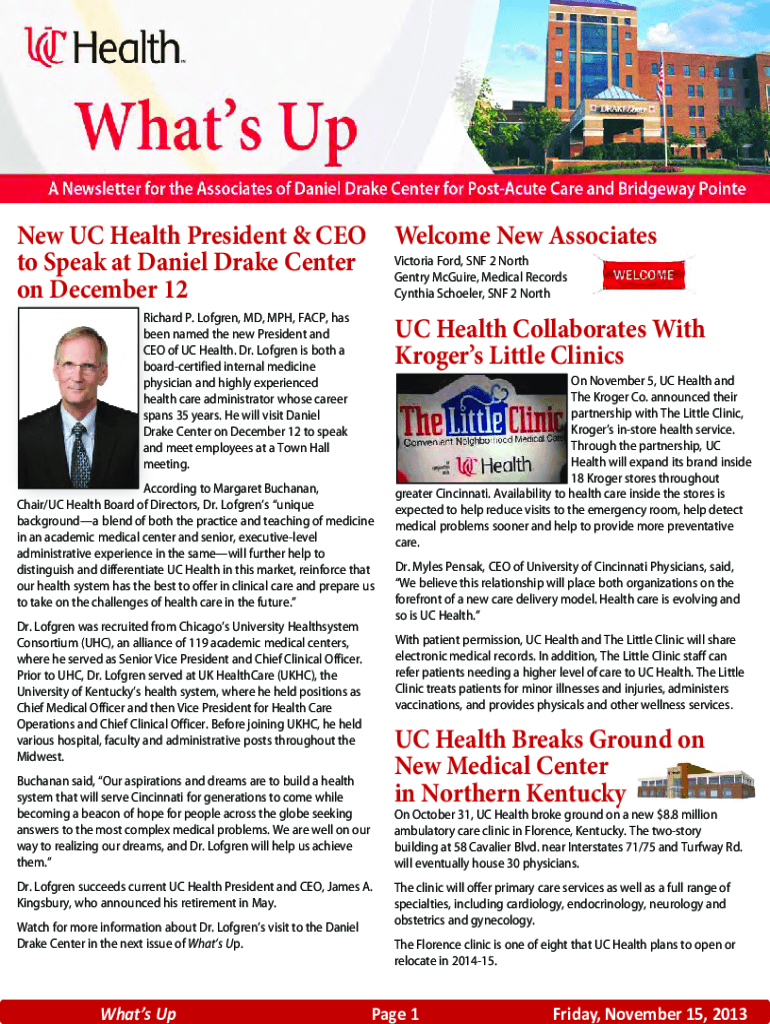 Fillable Online New UC Health President & CEO to Speak at Daniel Drake ...
