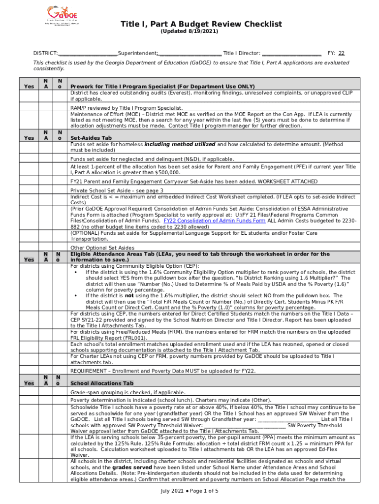 This checklist is used by the Georgia Department of Education (GaDOE ...