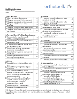 Fillable Online Neck Disability Index.docx Fax Email Print - pdfFiller