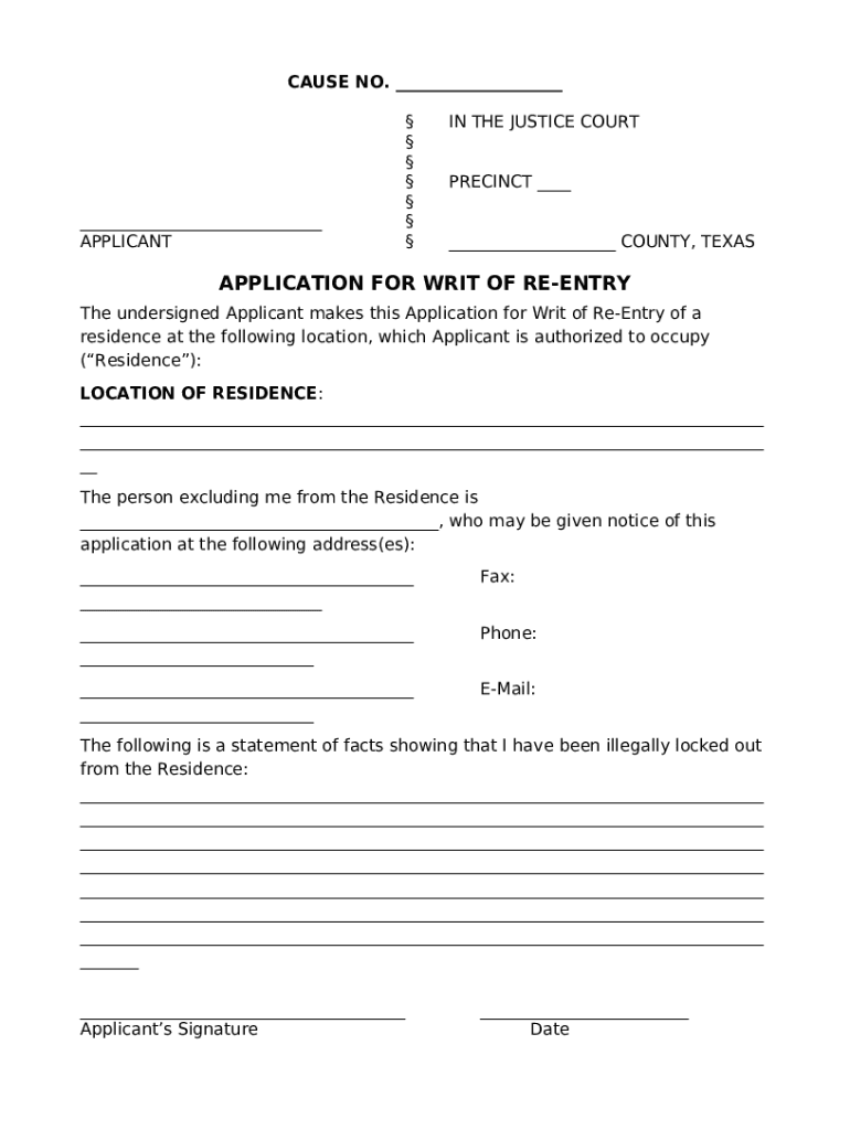 Writ of Re-Entry - Justice Court, Precinct 1 Polk County, Texas Doc ...
