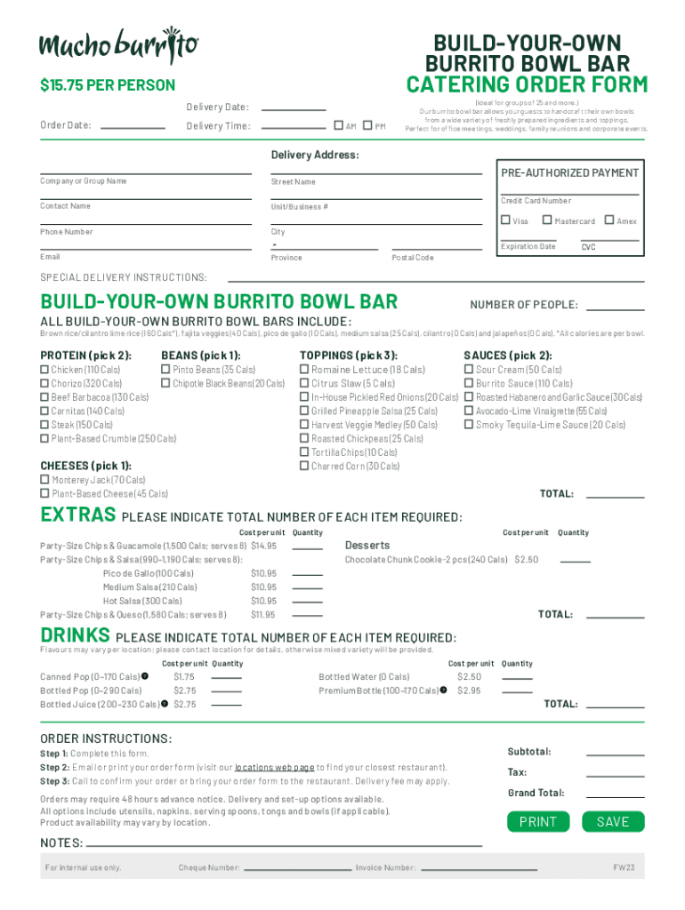 Fillable Online build-your-own burrito bowl bar - catering order form ...