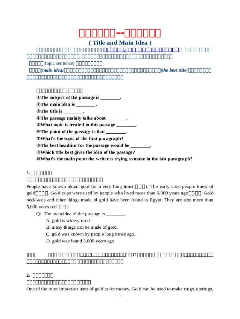 ( Title and Main Idea ) Doc Template | pdfFiller
