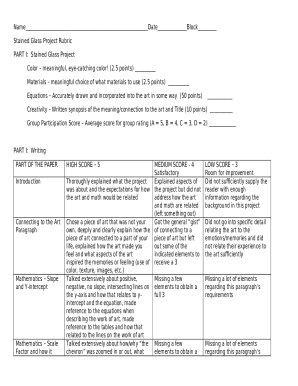 Name: Block: Colored Graphing Art Project Rubric Doc Template | pdfFiller