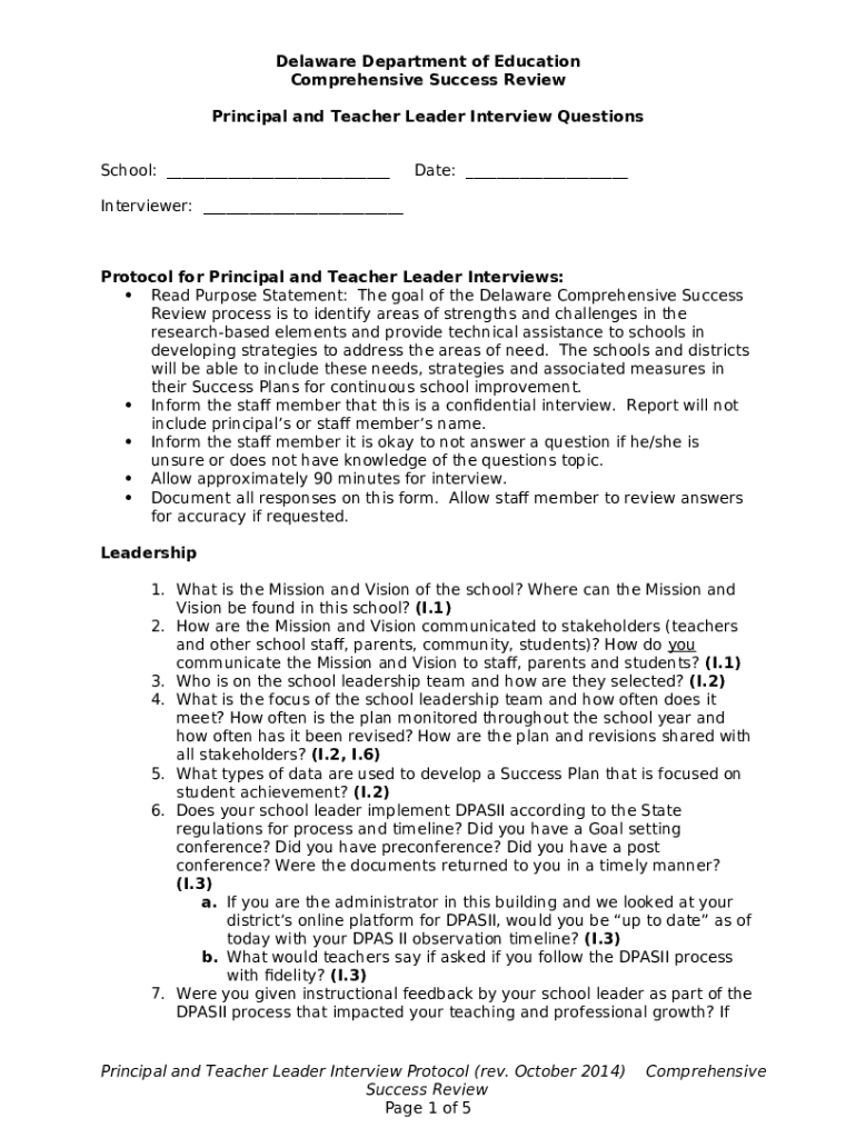 Protocol for Principal and Teacher Leader Interviews: Doc Template ...