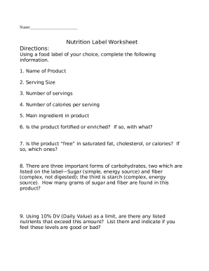 Nutirtion label Assignment - NutritioN label worksheet name Doc ...