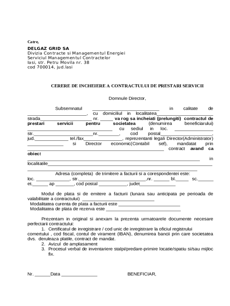 CERERE DE INCHEIERE A CONTRACTULUI DE FURNIZARE A ENERGIEI ELECTRICE CU ...