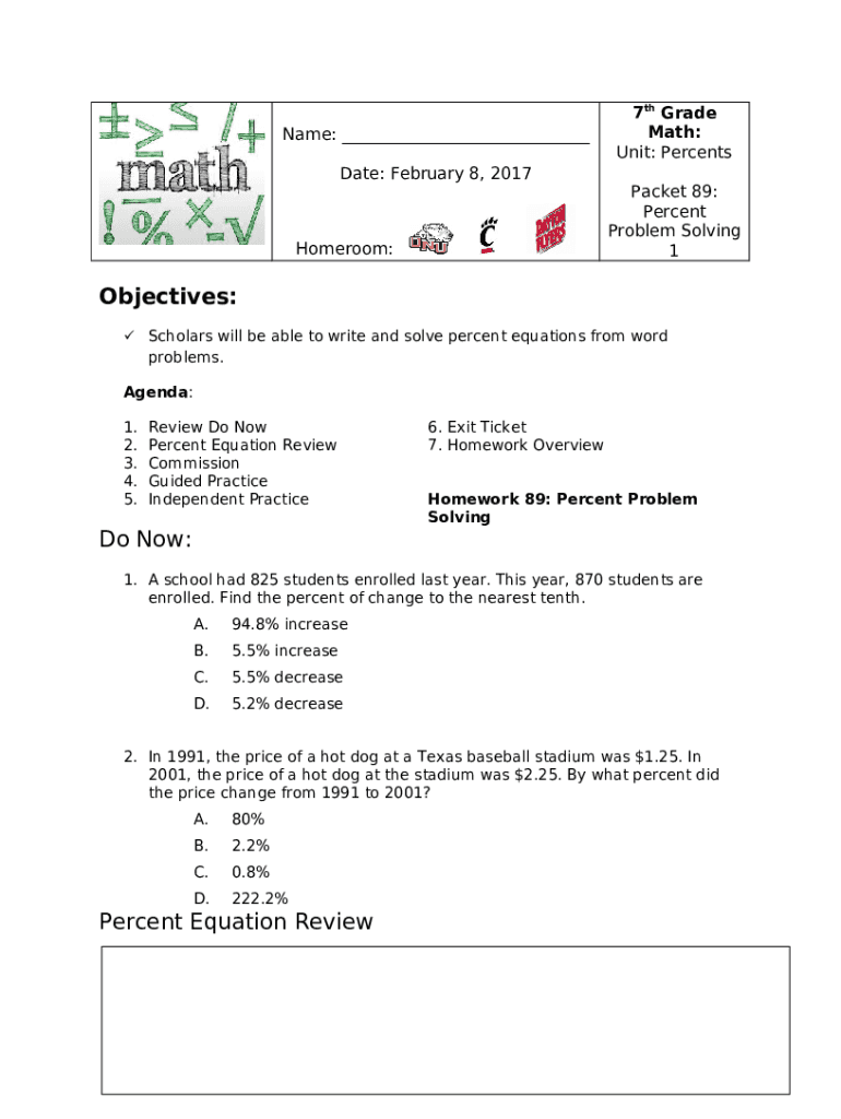 Solve percent equations: word problemsGrade 7 math Doc Template | pdfFiller