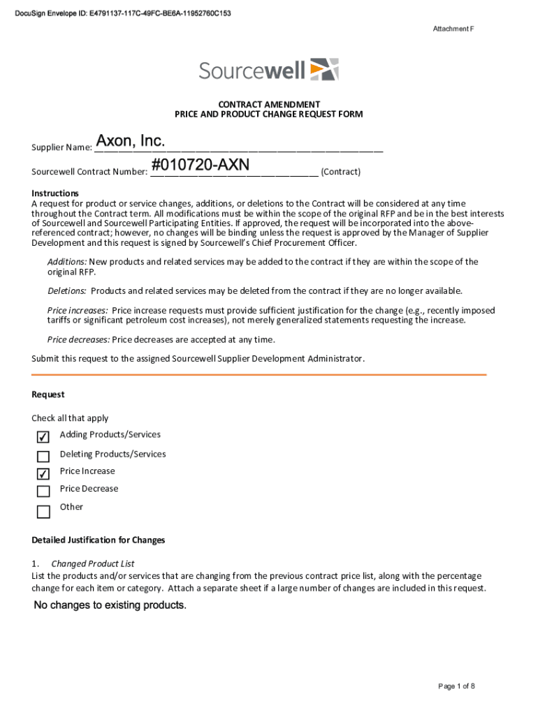 Fillable Online contract amendment price and product change request ...