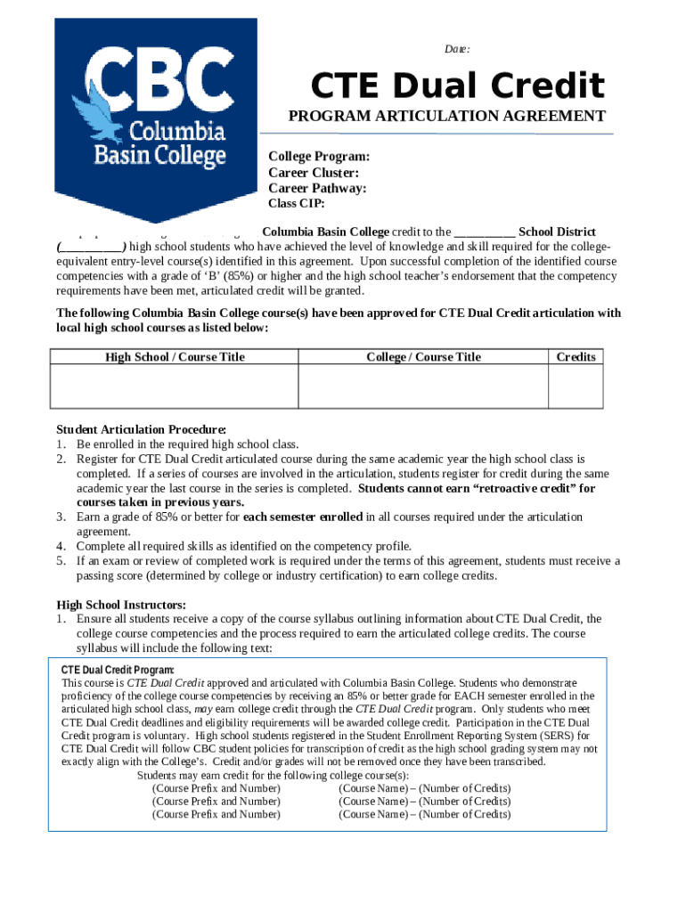 CTE Dual Credit Consortium Memorandum of Agreement Doc Template | pdfFiller