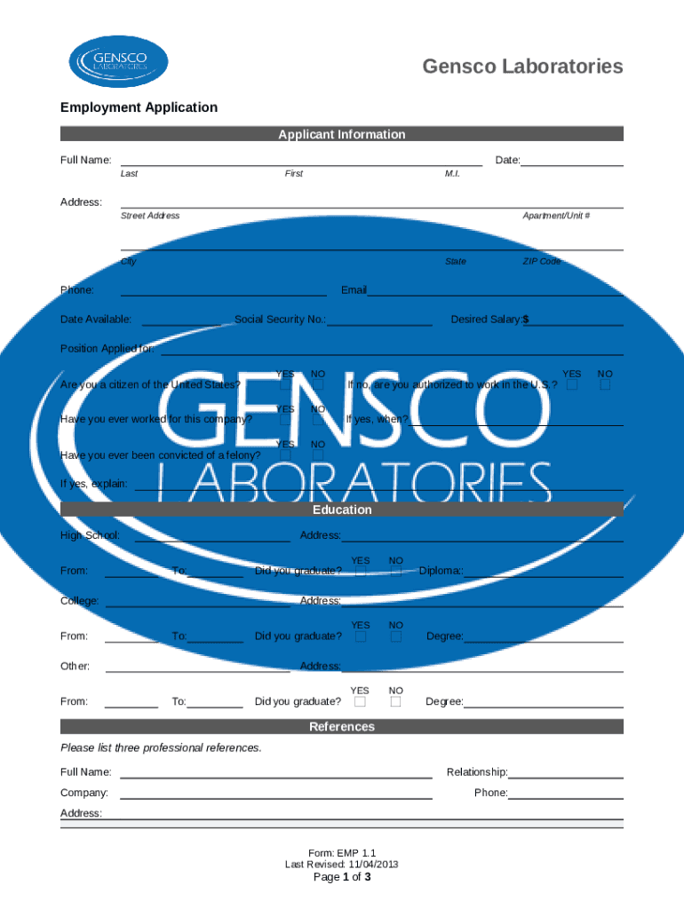 Gensco Laboratories Doc Template | pdfFiller