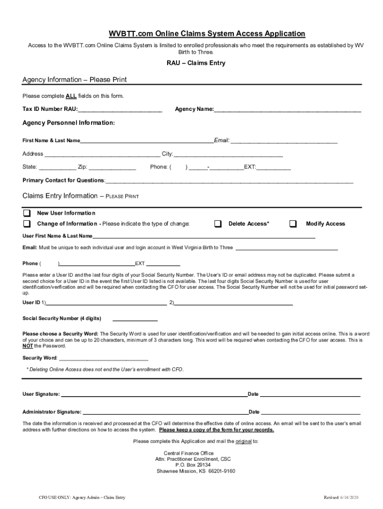 Fillable Online Claim System Access for - RAU Claim Entry. ... Fax ...