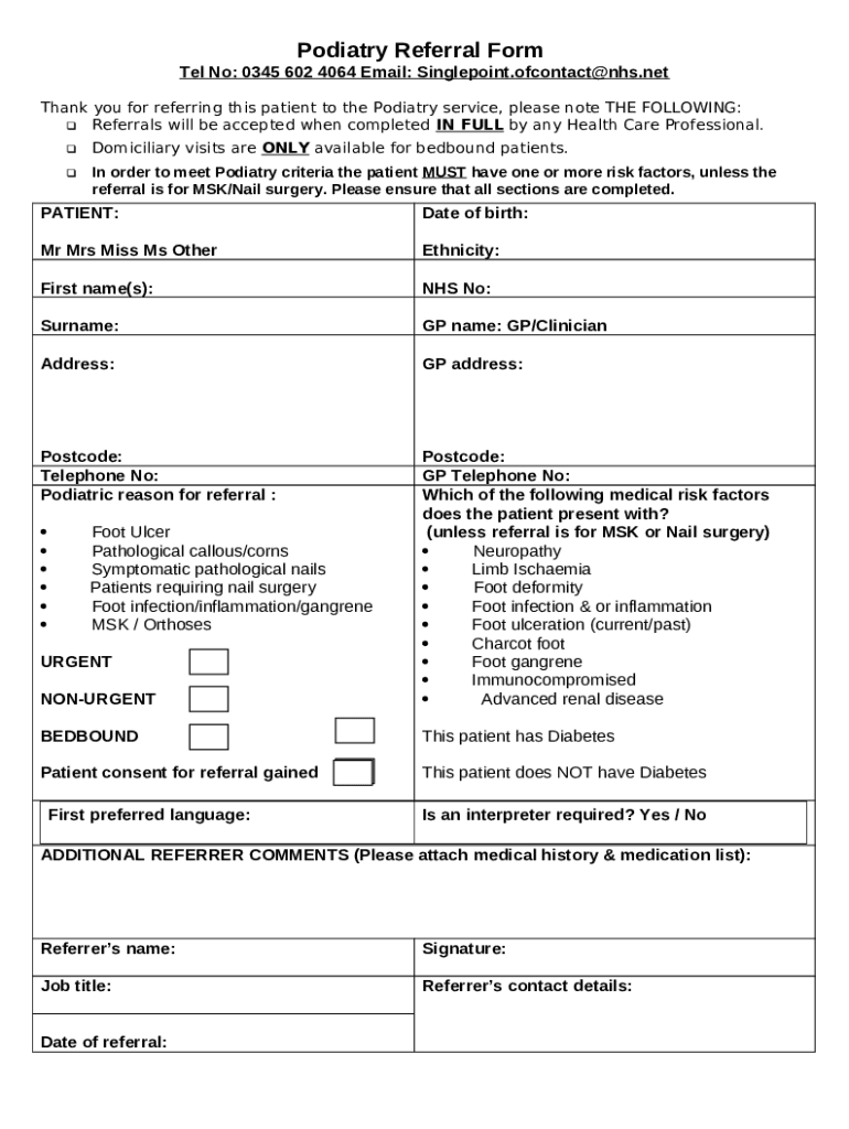 Hywel Dda University Health Board Podiatry Service Doc Template | pdfFiller
