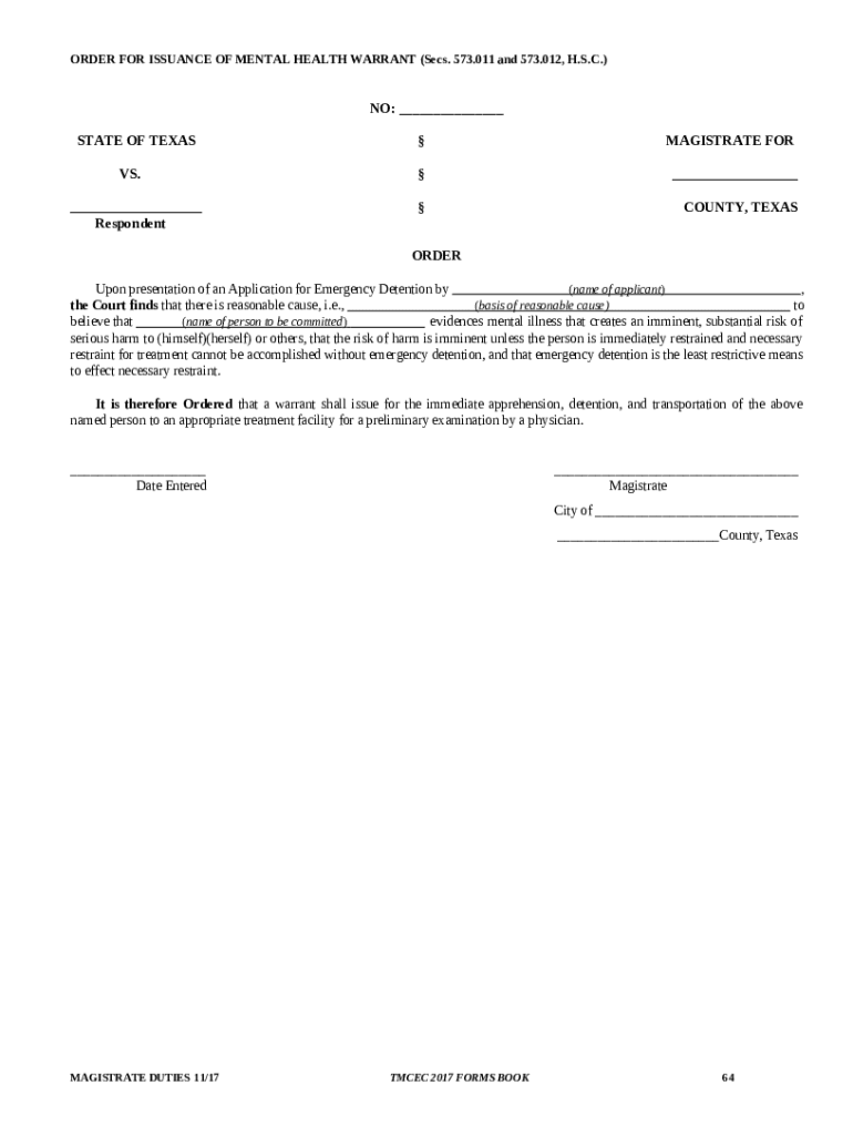 Application for Order of Emergency Detention Mental Health ... Doc ...