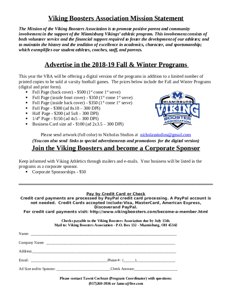 Viking Boosters Association Mission Statement Doc Template | pdfFiller