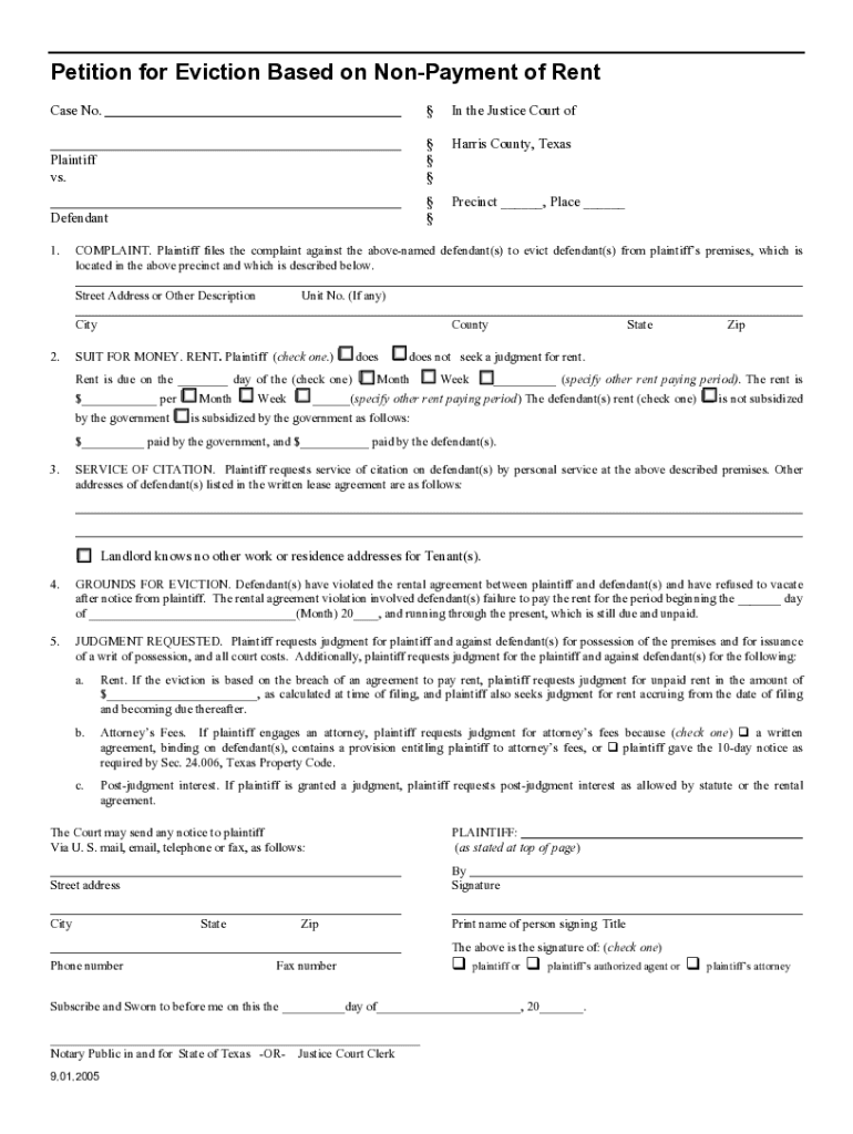 Fillable Online Texas Petition Eviction Form. Rent and Lease Fax Email ...