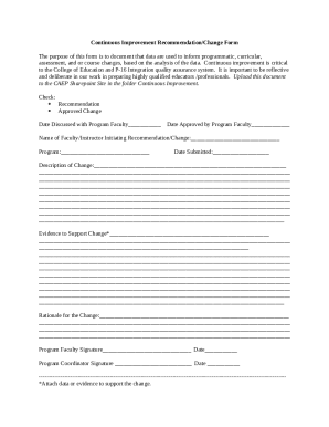 Continuous Improvement Recommendation/Change Doc Template | pdfFiller