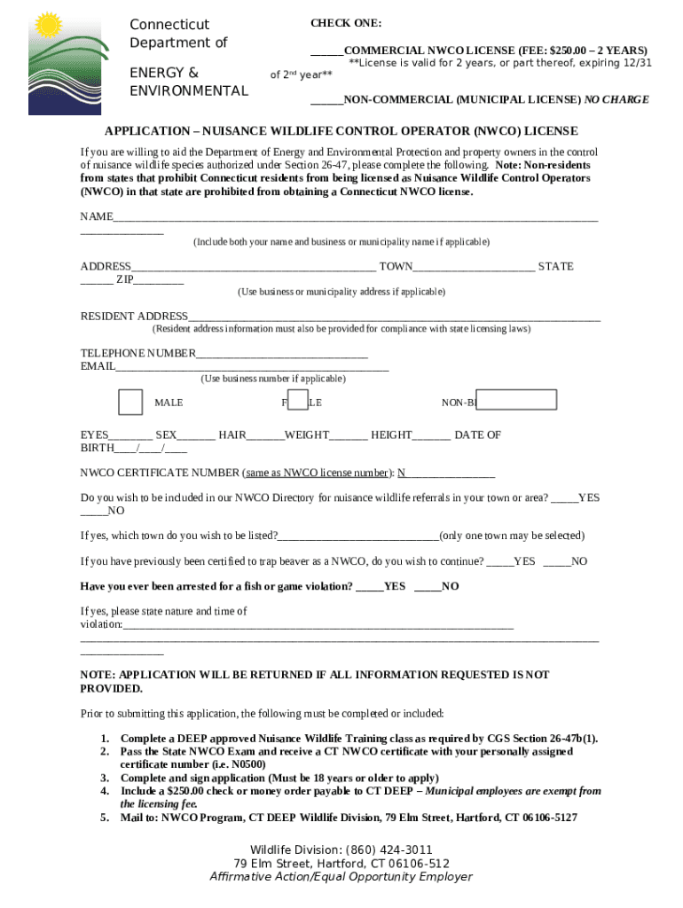 Application for Nuisance Wildlife Control Operator (NWCO) ... Doc ...