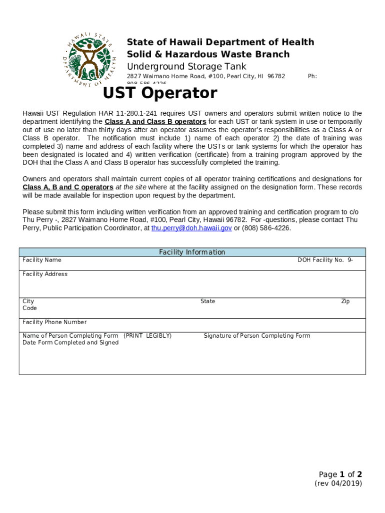 UST Operator Designation Doc Template | pdfFiller