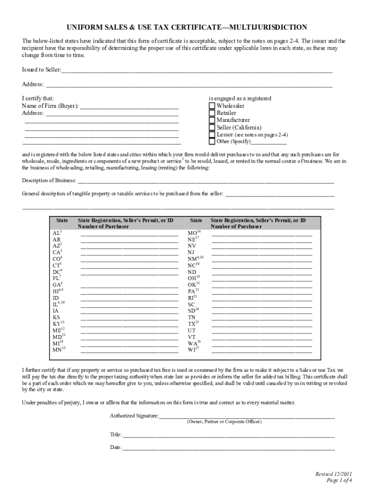 Fillable Online State Tax Certificate Form Required Fax Email Print ...