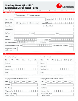Fillable Online Sterling Bank QR-USSD Merchant Enrollment Form Fax ...