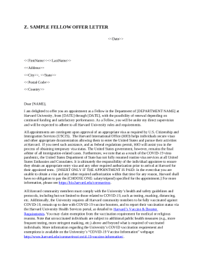 sample fellow offer letter Doc Template | pdfFiller