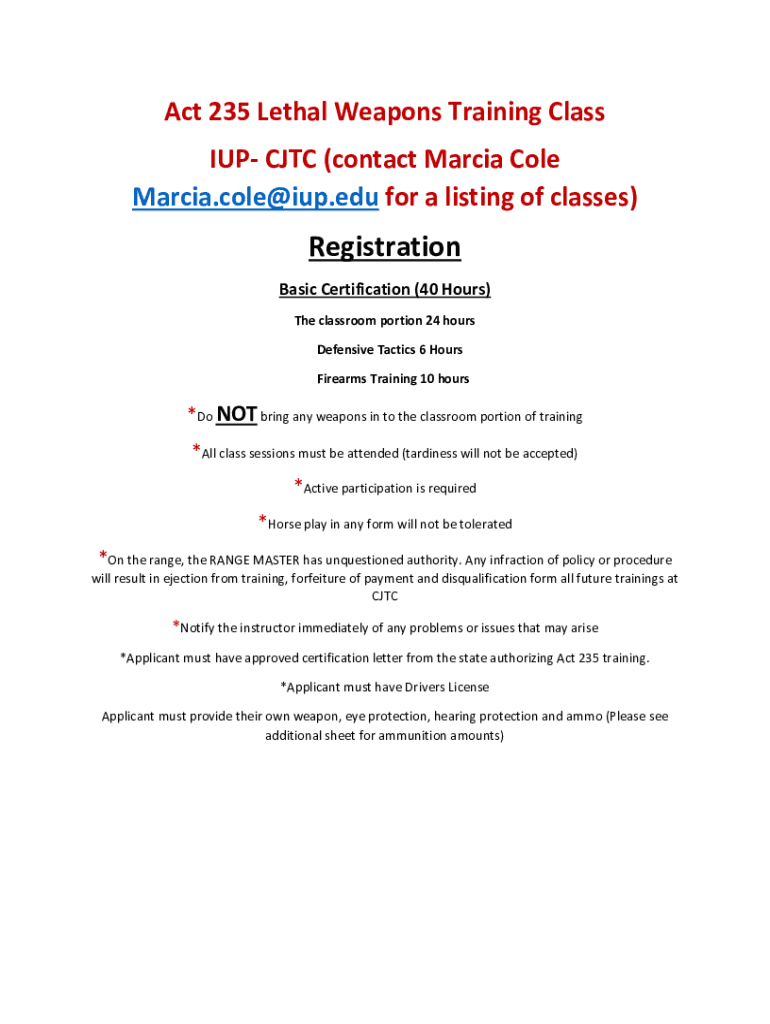 Fillable Online Act 235 Lethal Weapons Training and Recertification ...