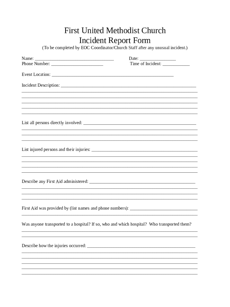 Get Incident/Accident Report - First United Methodist ... Doc Template ...