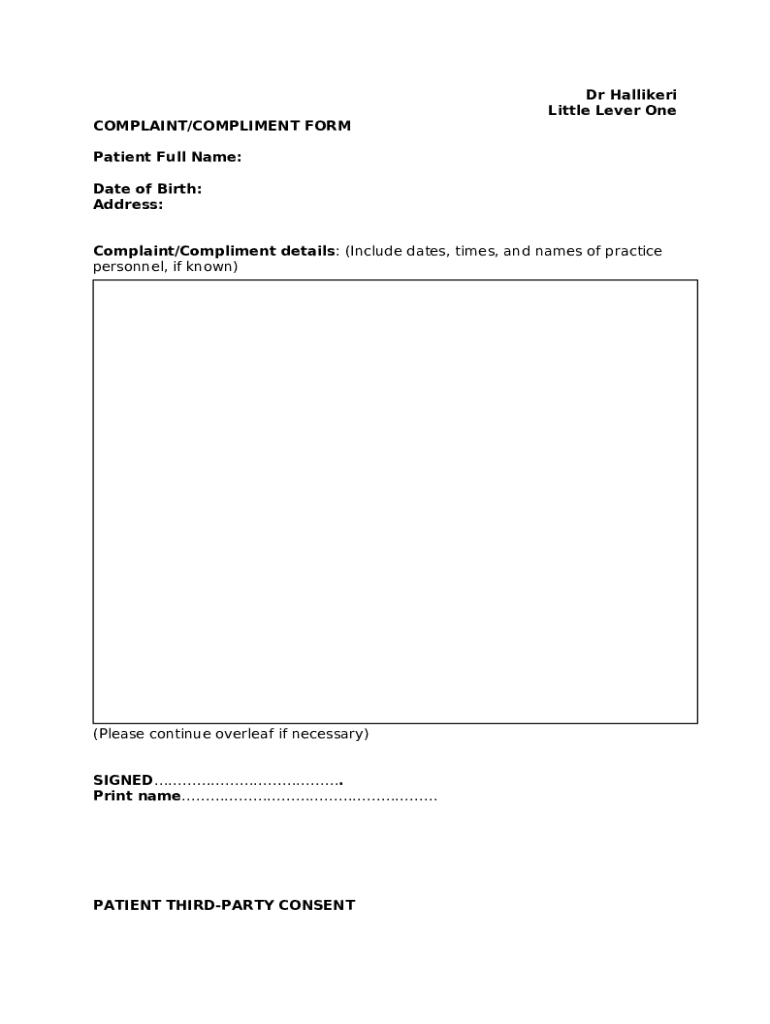 Dr Hallikeri & Partners - Feedback and Complaints Doc Template | pdfFiller
