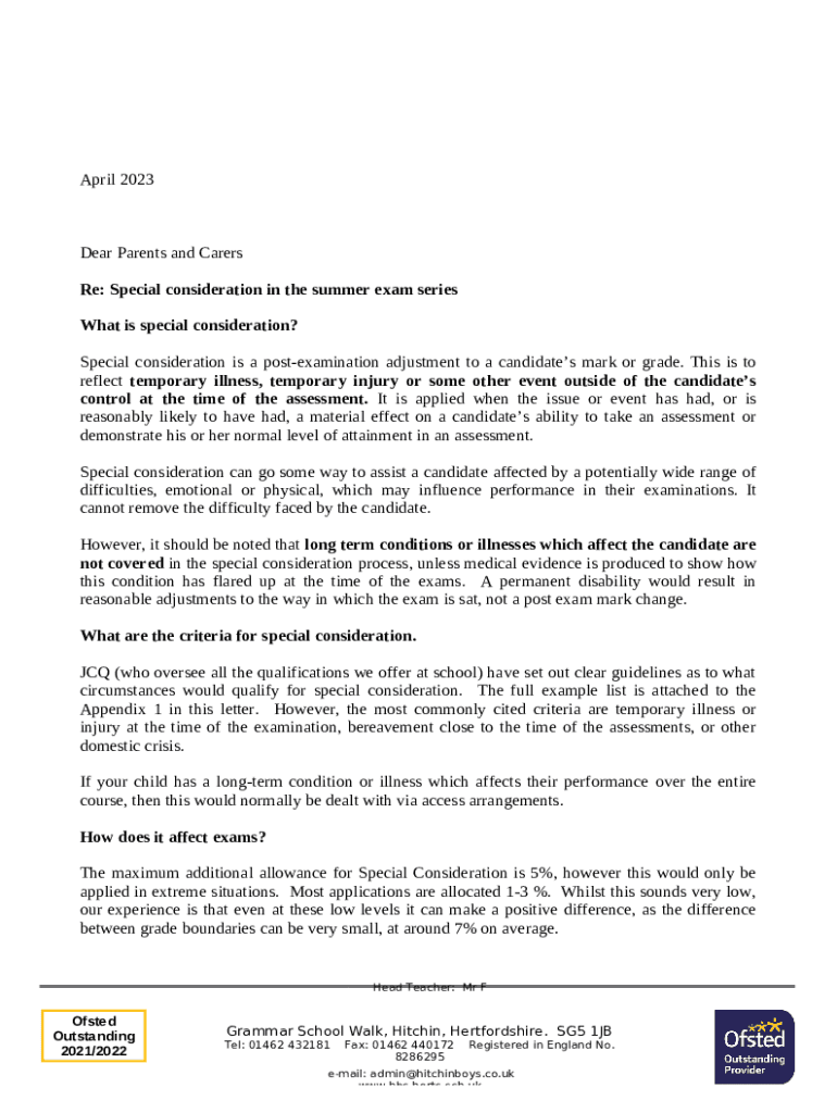 Background ination for special consideration in GCSE ... Doc Template | pdfFiller