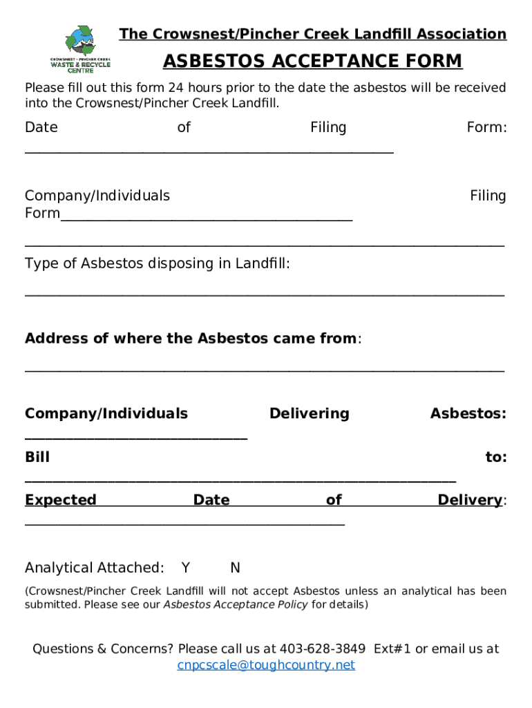 Asbestos Acceptance and Policy. Doc Template | pdfFiller