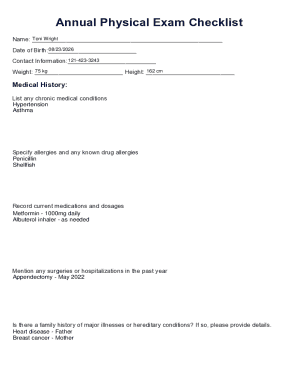 Fillable Online Annual Physical Exam Template & Example Fax Email Print ...