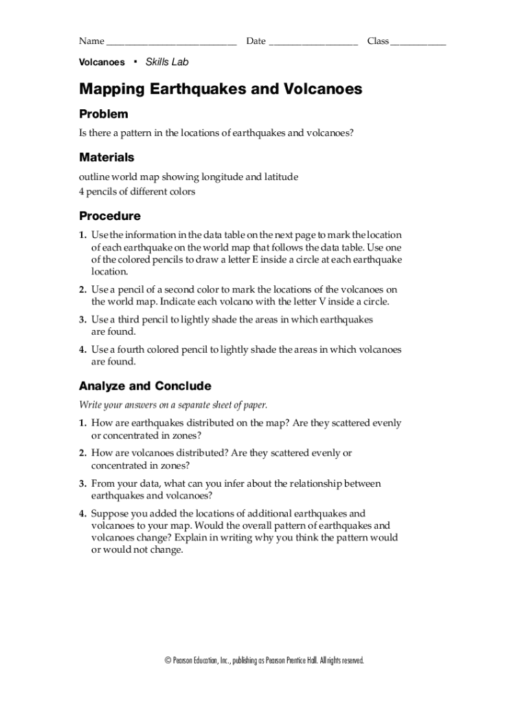 Fillable Online wp lps 1. Mapping Earthquakes and Volcanoes In this lab ...