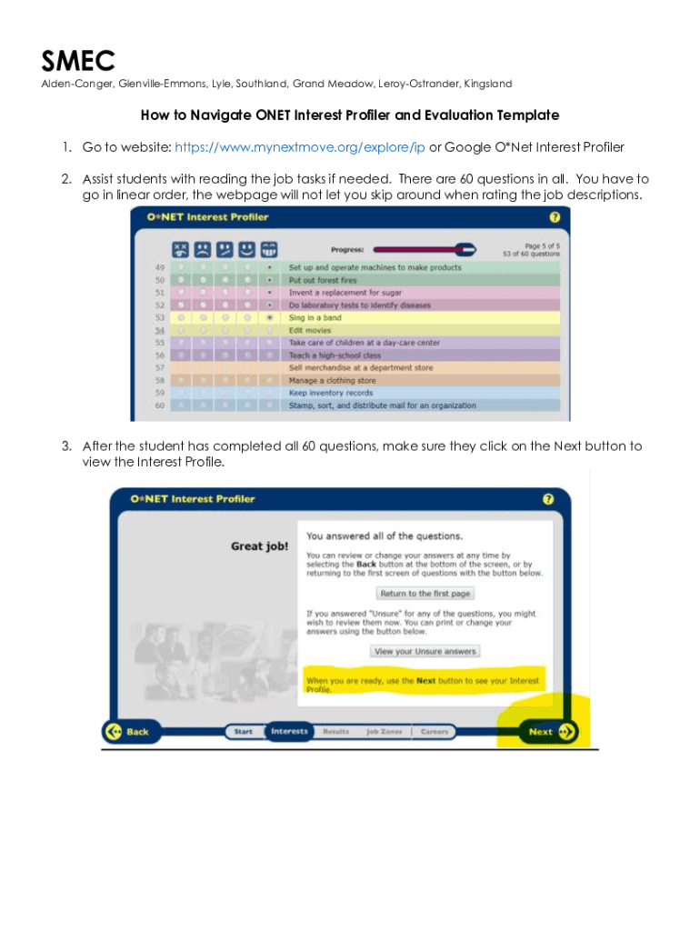 Fillable Online How to Navigate ONET Interest Profiler and ... Fax ...