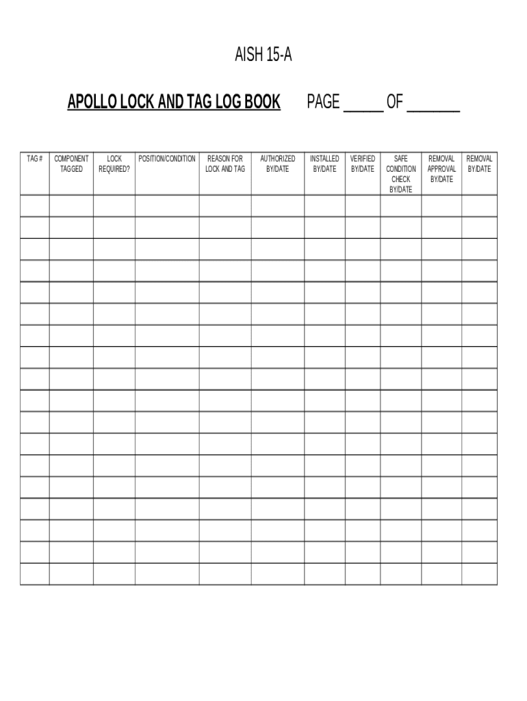 APOLLO LOCK AND TAG LOG BOOK Doc Template | pdfFiller