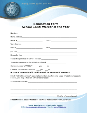 Social Work Month Awards Nomination Doc Template | pdfFiller
