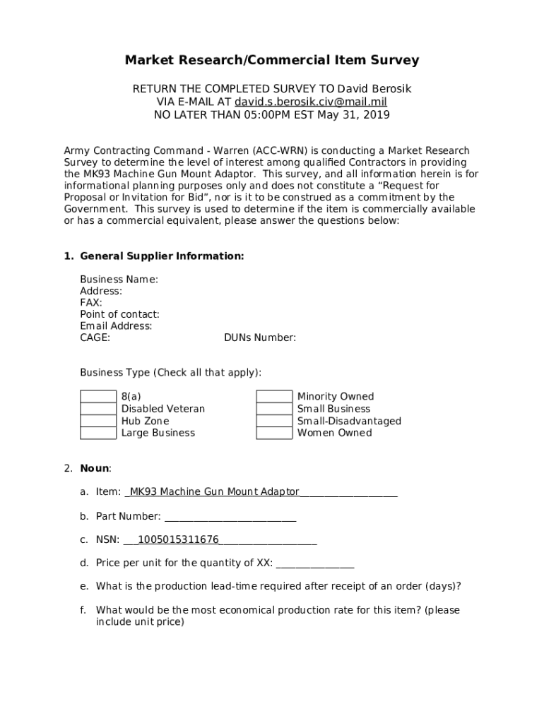 RETURN THE COMPLETED SURVEY TO David Berosik Doc Template | pdfFiller