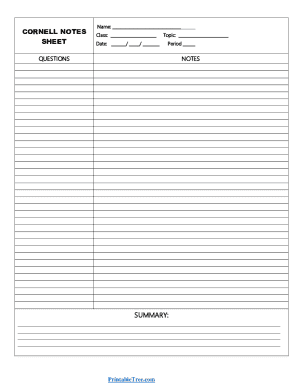 Fillable Online Cornell Notes Template. Cornell Notes Template Fax ...